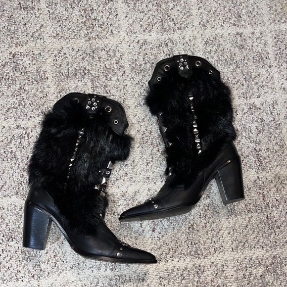 Capelta | Shoes | Capelta Couture Womens Black Leather And Fur Rockstar ...